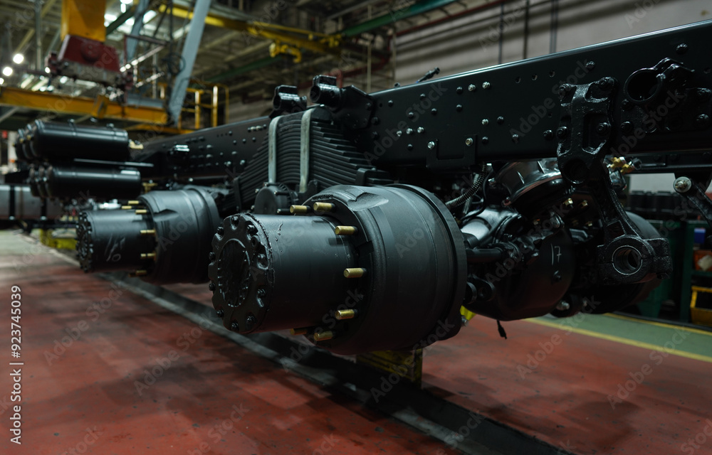 Truck production line. Workshop production of Heavy duty trucks. Trucks ...