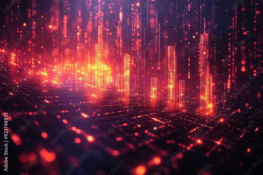dynamic visual representation of stock market data with glowing 3d bar ...