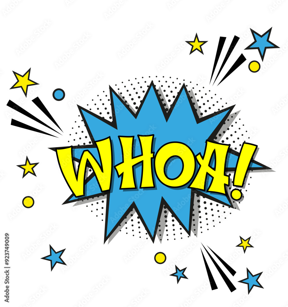 Comic lettering whoa. Vector bright cartoon illustration in retro pop ...