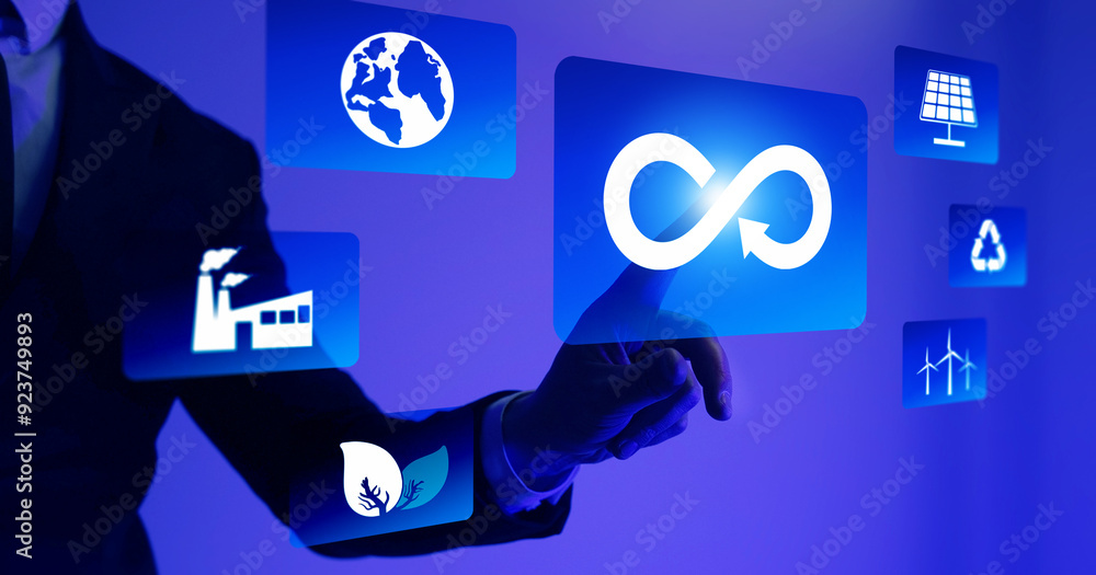 Circular economy concept. Energy consumption and CO2 or carbon dioxide ...