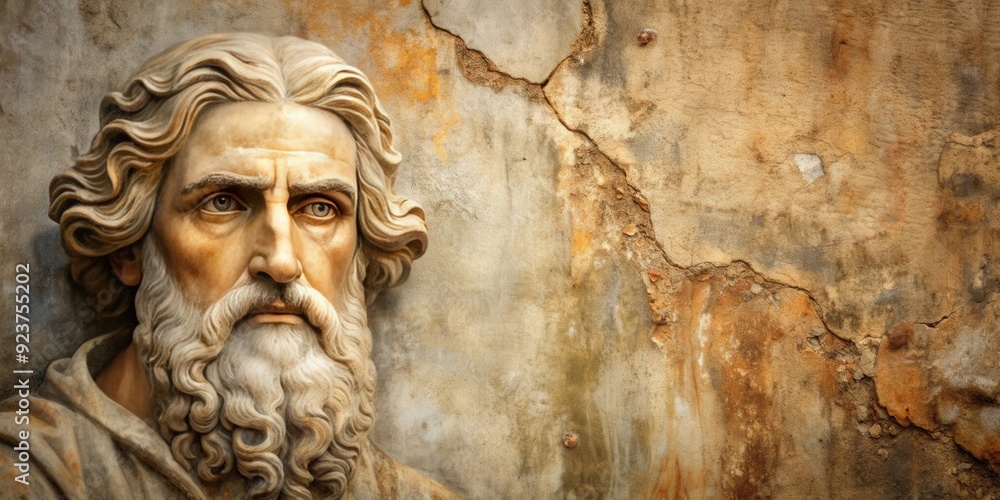 Weathered wall serving as canvas for biblical male portrait, featuring ...