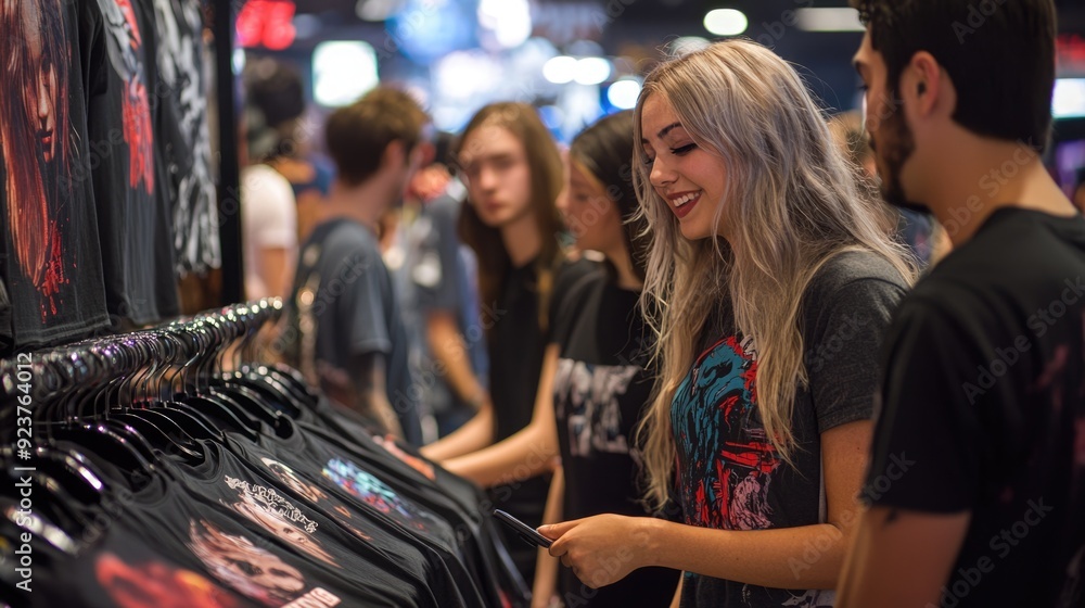 Excited Fans Shopping for Iconic Concert Merchandise at Music Event ...