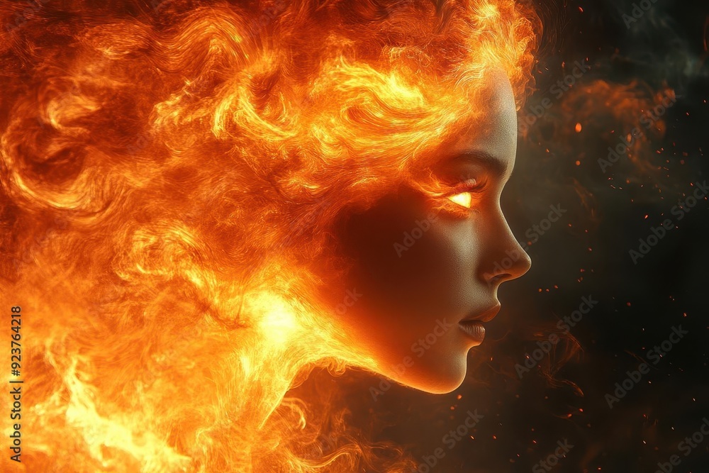 ethereal fire goddess with flowing hair of flames eyes glowing like ...