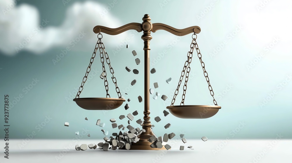A symbolic representation of justice featuring a broken scale ...