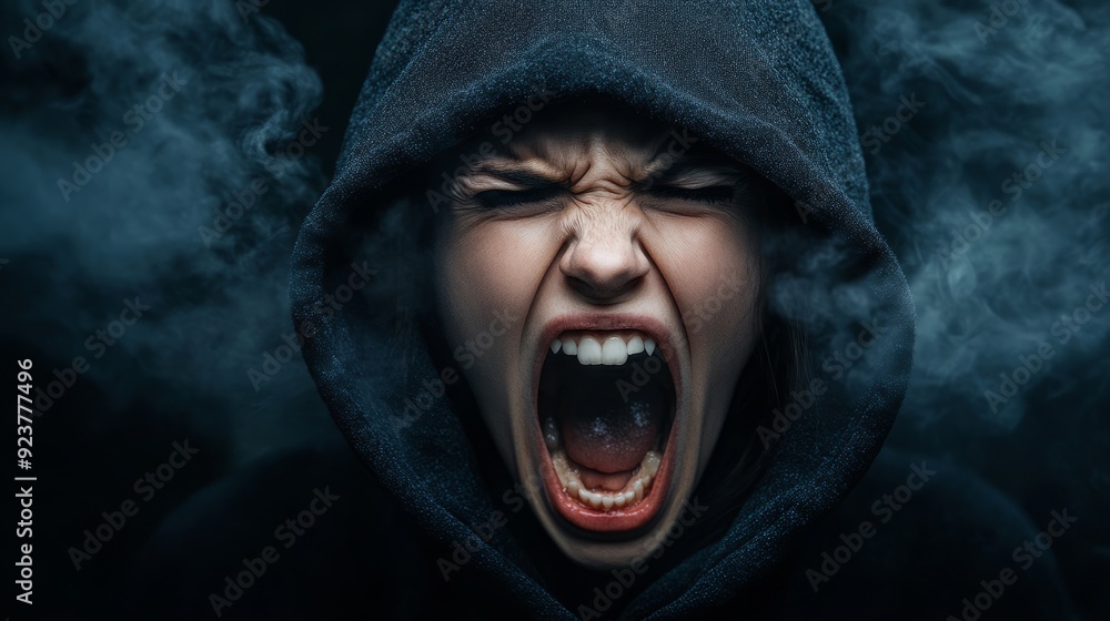 Fury Unleashed: Woman in Shadowed Rage - A chilling portrait of raw ...