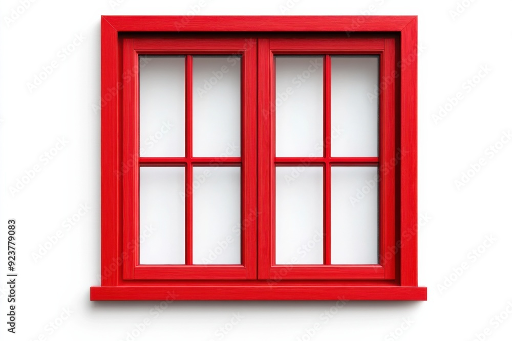 A vibrant red window frame with a classic design, perfect for enhancing ...