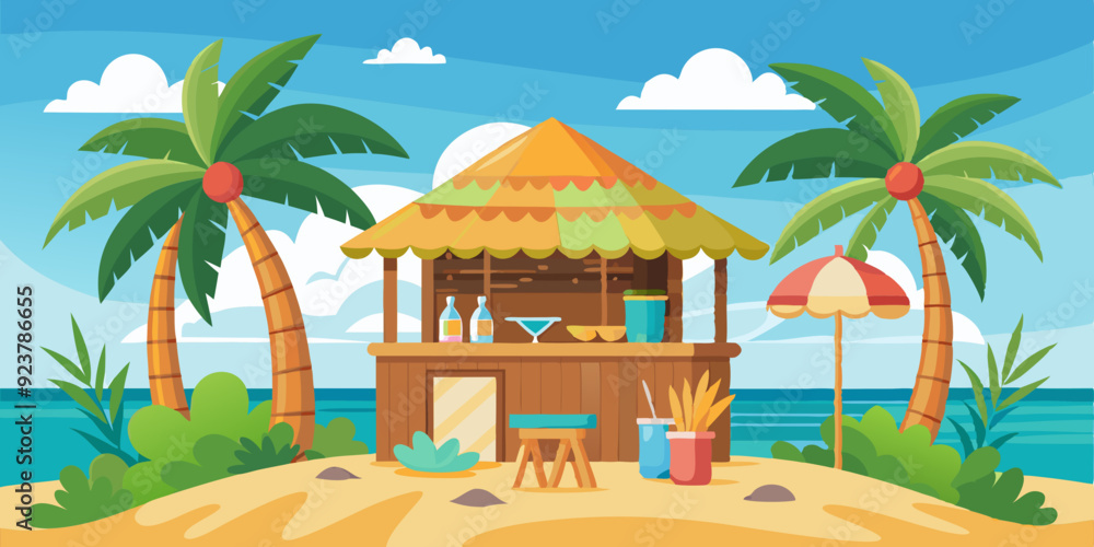 Beach shack house, Hawaiian bamboo hut bar surfboard, vector surfing ...
