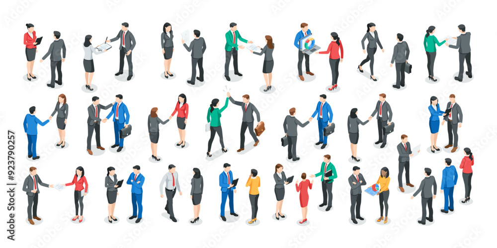 isometric vector set of business people in different work situations ...