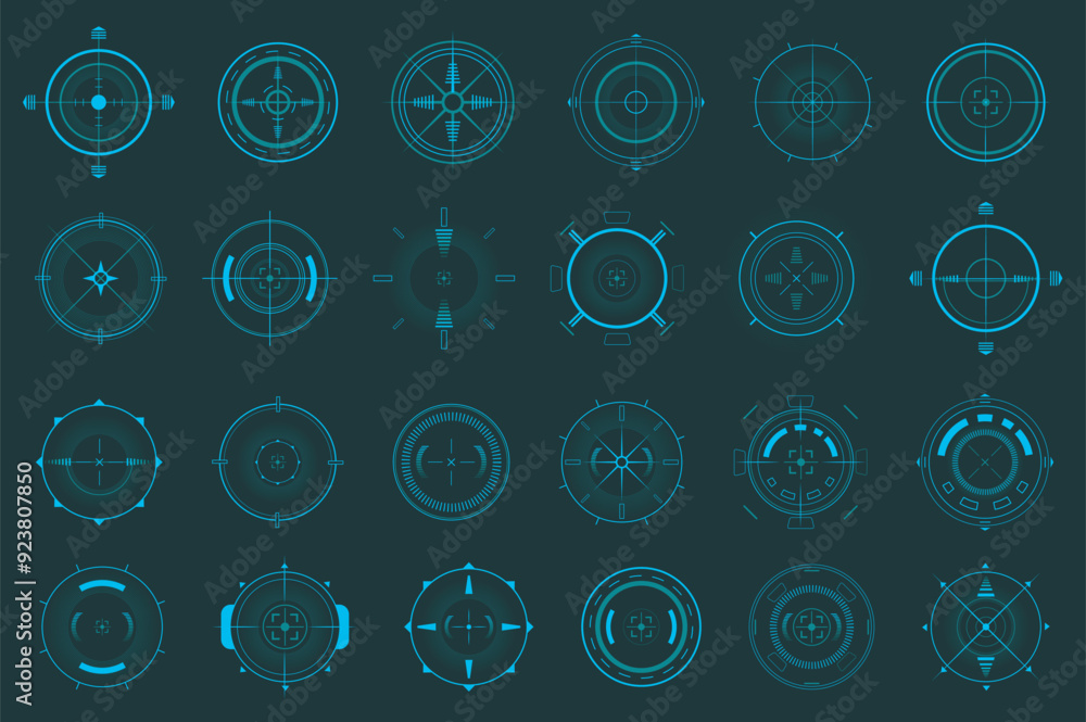 HUD target pointer mega set elements in flat graphic design. Bundle objects of futuristic user ...