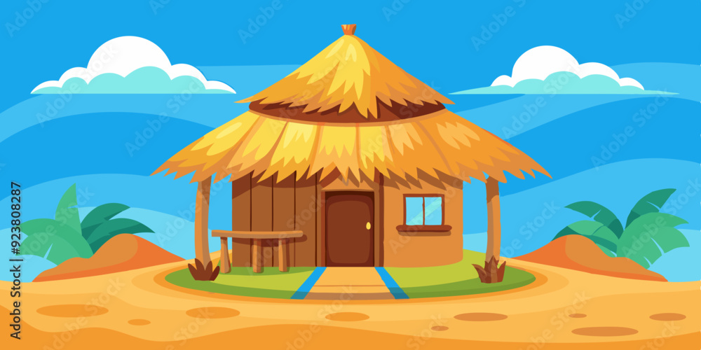 Bungalow hut, vector African thatched nipa house, straw village ...