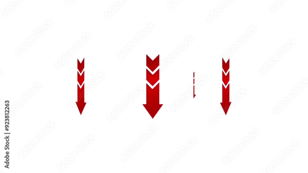 Downward facing red arrows moving from left to right on white ...