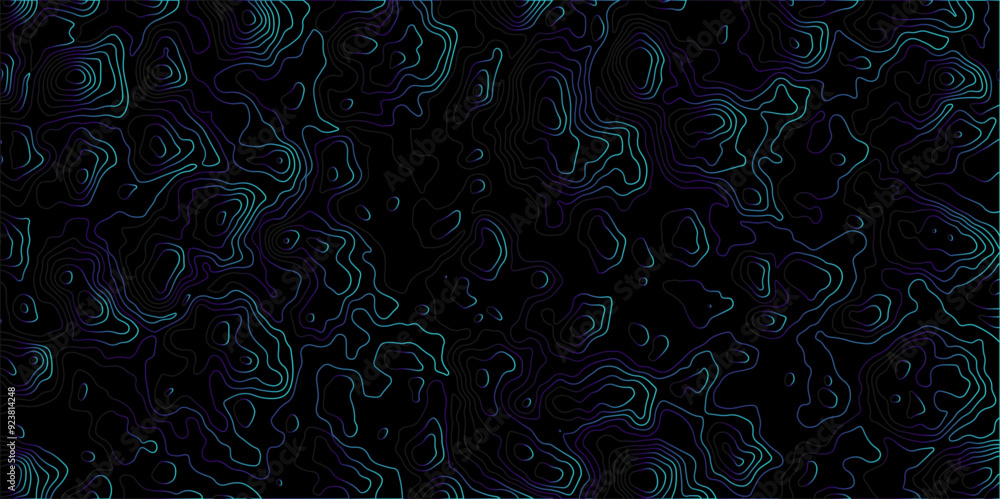 Abstract multi color on black background Topographic line map pattern ...