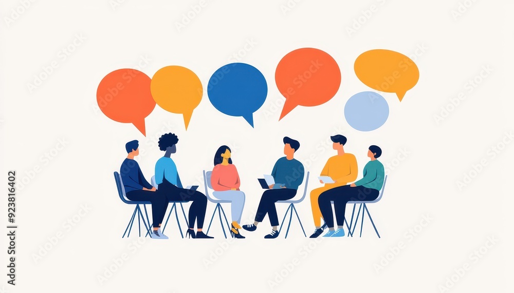 Illustration of diverse group of people having a discussion, sharing ...