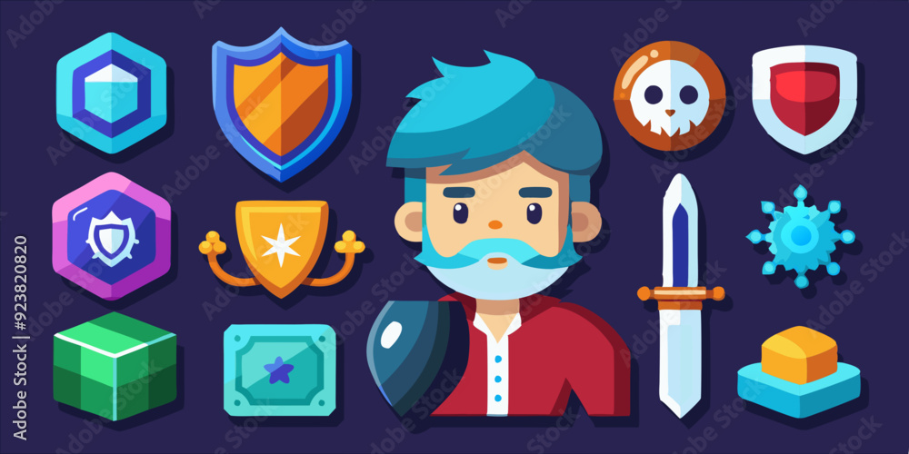 RPG game icon set, pictogram UI kit, fantasy mobile app collection ...