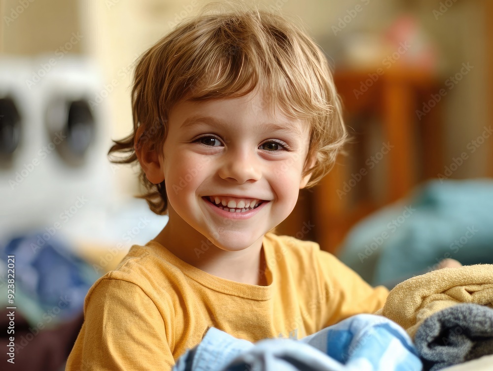 Child helping a parent fold laundry, emphasizing responsibility and ...