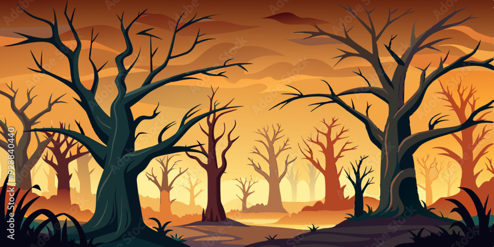 Dead trees vector set, scary autumn bark, dry bare branch silhouette ...