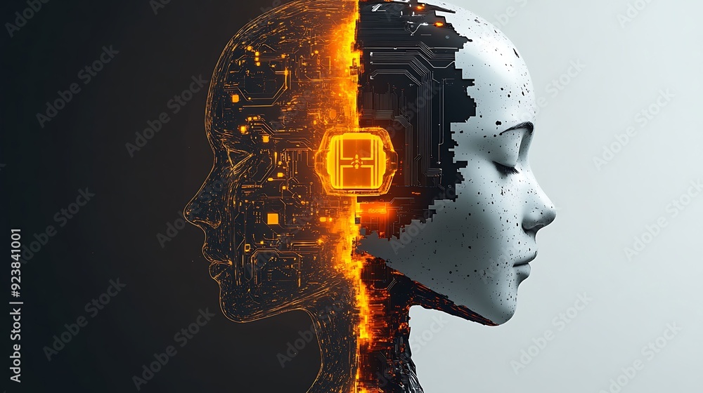 an abstract background of a humanoid head equipped with a neural ...