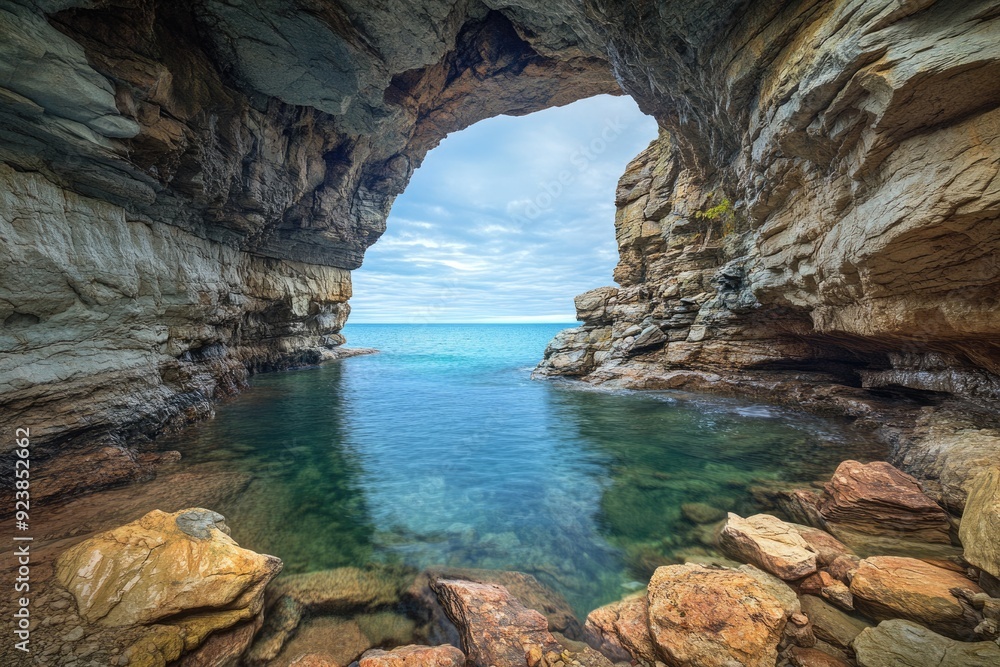 Pictured Rocks Michigan. Fall Arch Rock Formation at Lake Superior ...