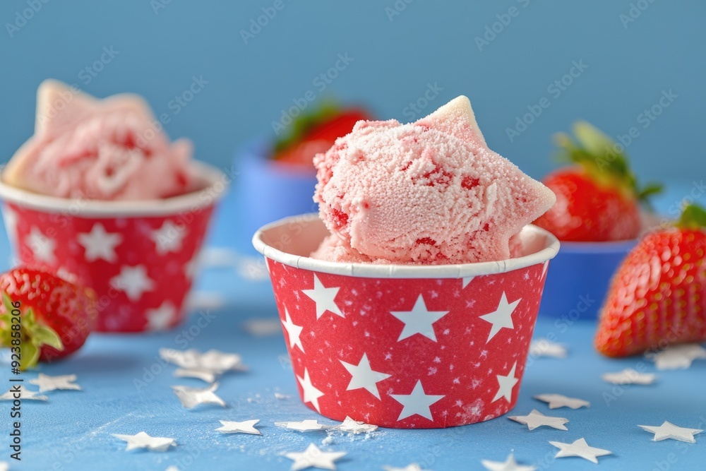 July 4th Ice Cream. Patriotic Star-Shaped Sugar Cookies and Homemade ...
