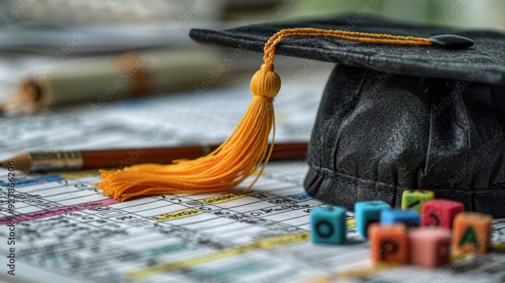Elementary school graduation with a display of miniature hats ...