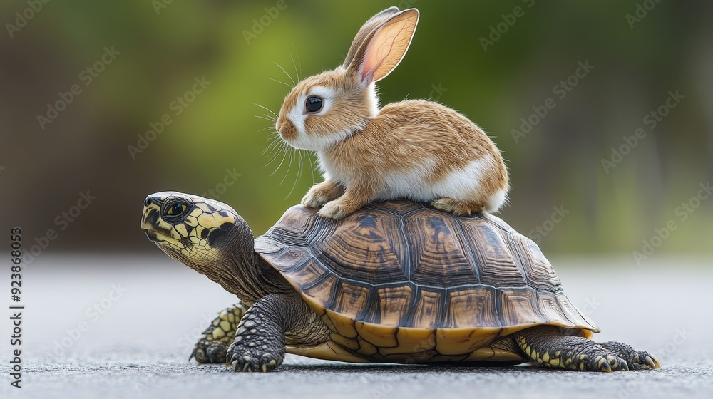 Cute Rabbit Riding a Turtle: A Symbol of Slow and Steady Wins the Race ...