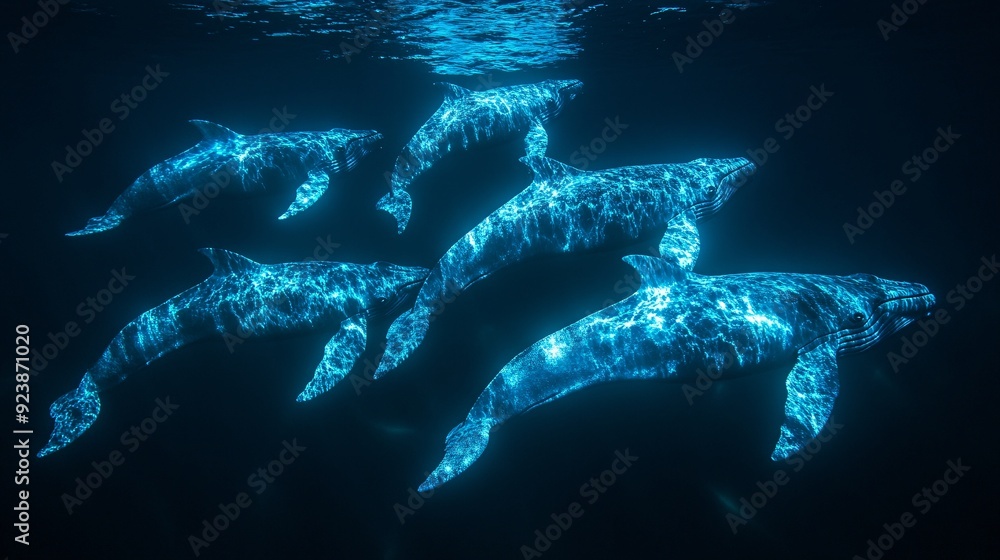 A pod of whales communicates through a series of underwater sonar ...