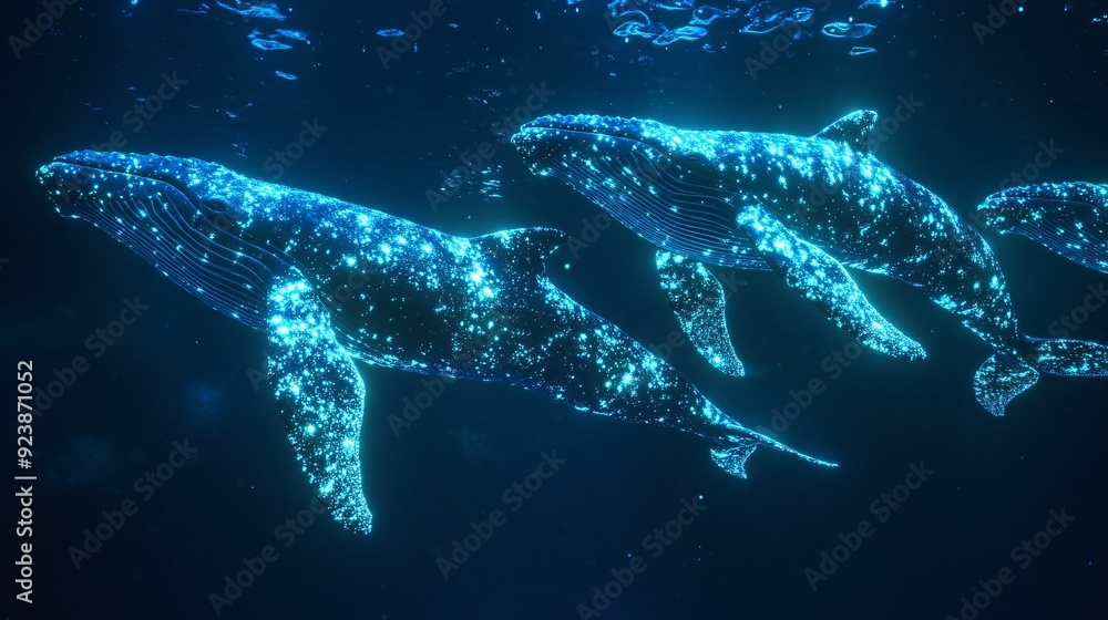 A pod of whales communicates through a series of underwater sonar ...