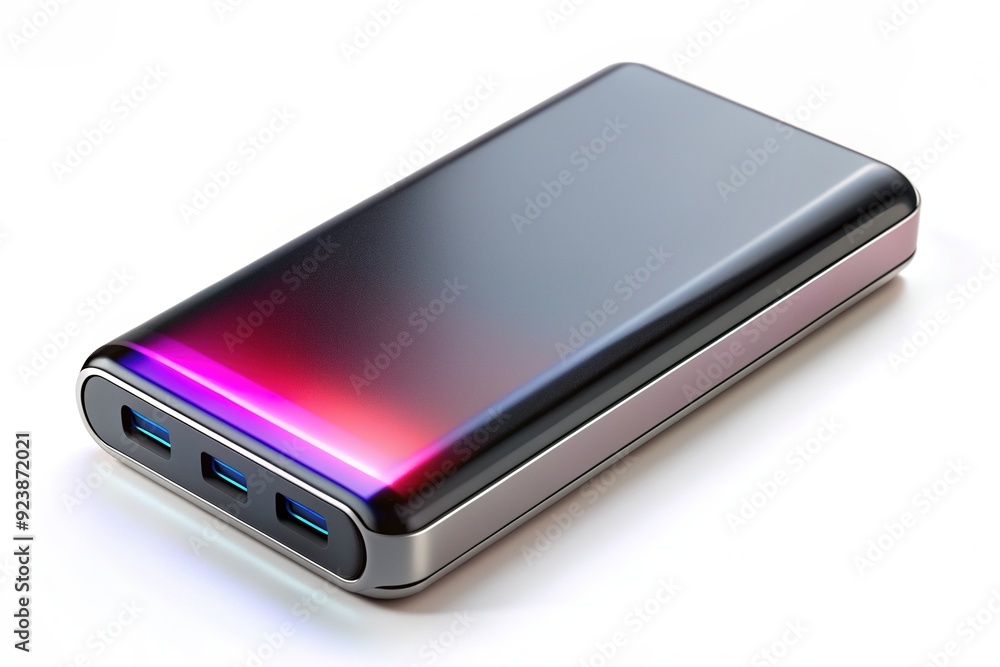 A sleek, modern power bank with a bright, illuminated display showcases ...