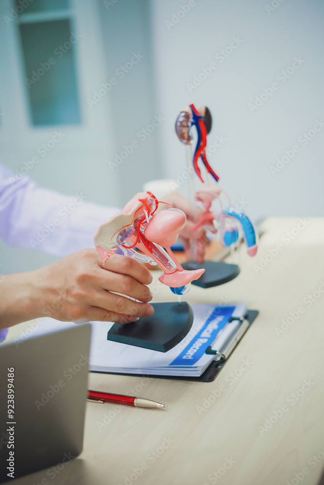 Urologist measures the size of the male and female genitalia Stock ...
