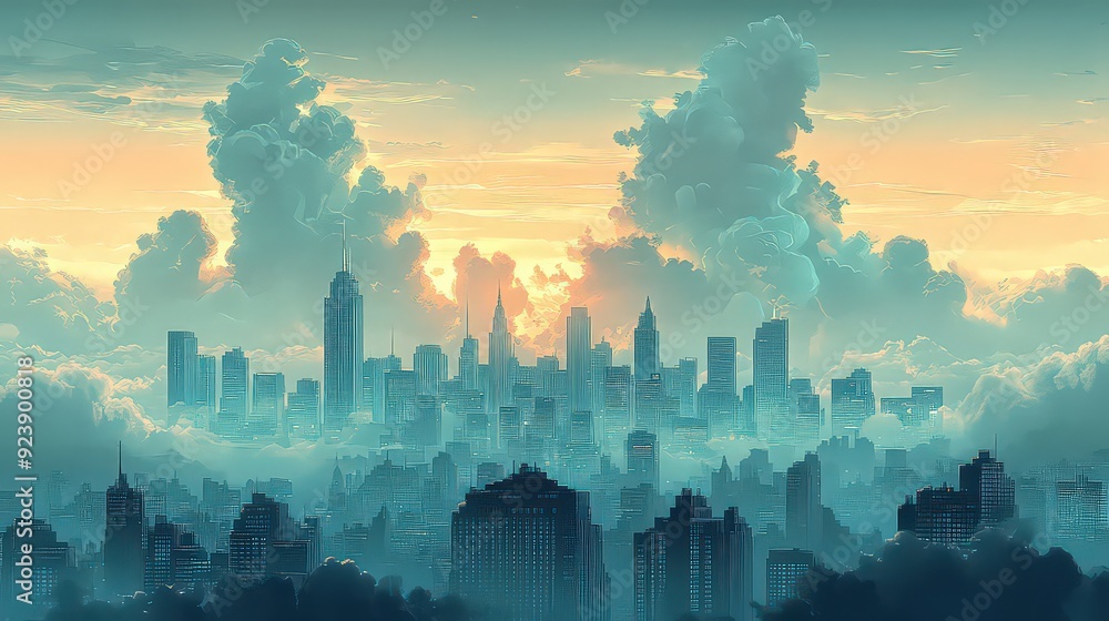 comic book style illustration featuring a bold, exaggerated city ...