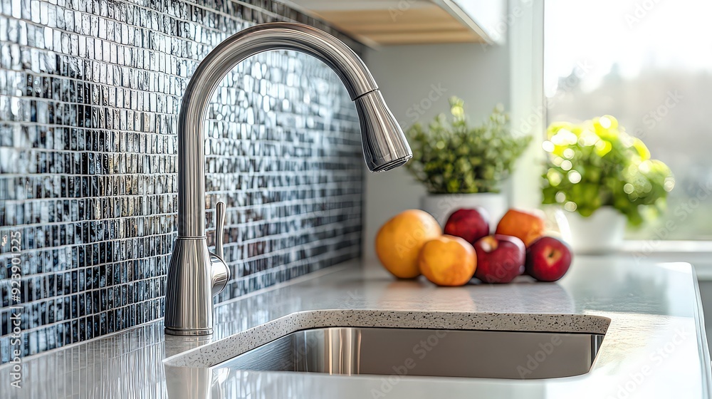 Professional installation of ceramic tiles on a kitchen backsplash ...