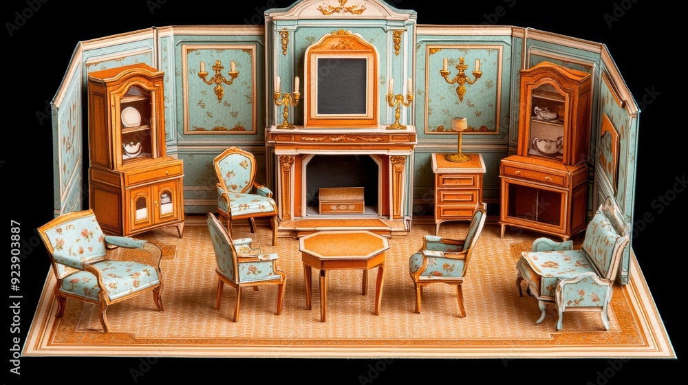 Intricate model of an elegant vintage living room featuring detailed ...