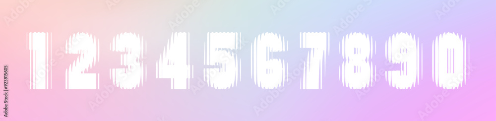 Numbers from 1 to 10 with effect of glass, refraction. Break white ...