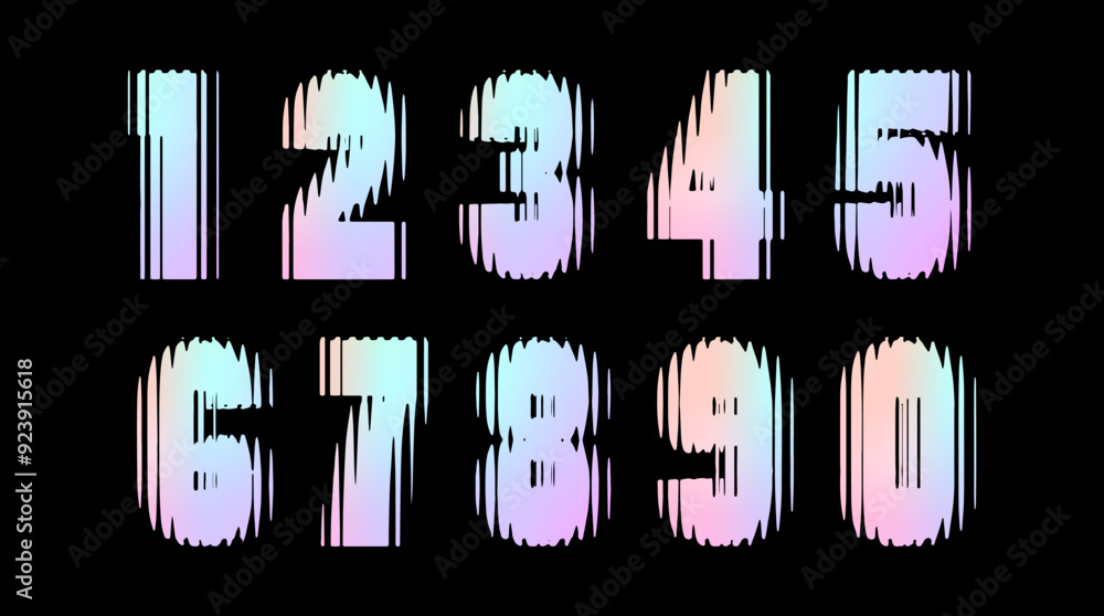 Numbers from 1 to 10 with the effect of glass, refraction. Hologram ...