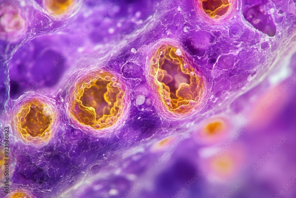 Liver biopsy sample under a microscope, showing the cellular changes ...