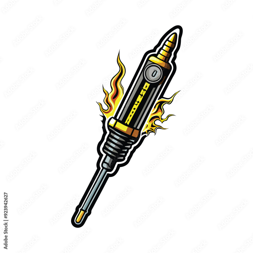 An illustration of an electric test probe with flames coming out of the ...