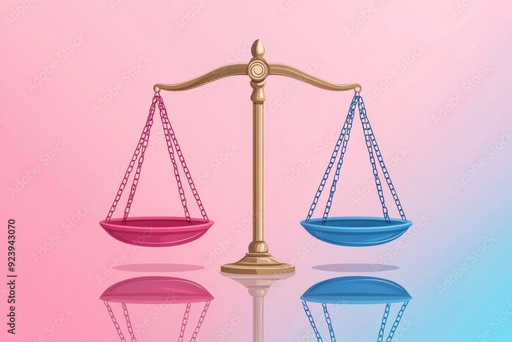 Justice scales with equal symbols on each side, equality before the law ...