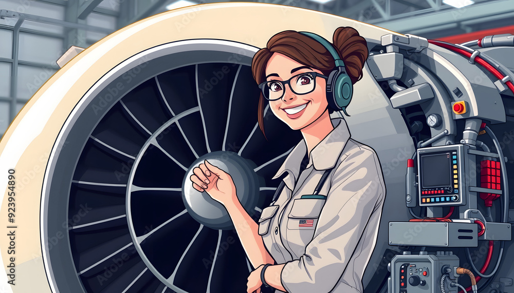 Portrait of a happy and confident female aerospace engineer works on an ...