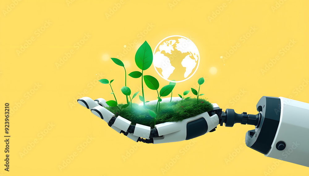 Sustainable development goal (SDGs) concept. Robot hand holding small ...