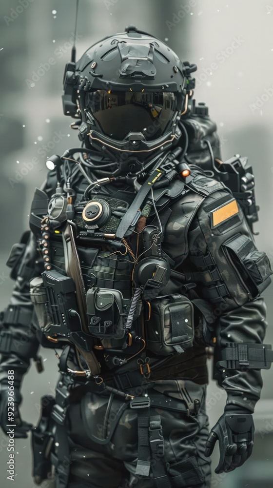 Elite warrior in exoskeleton suit with advanced combat equipment ...