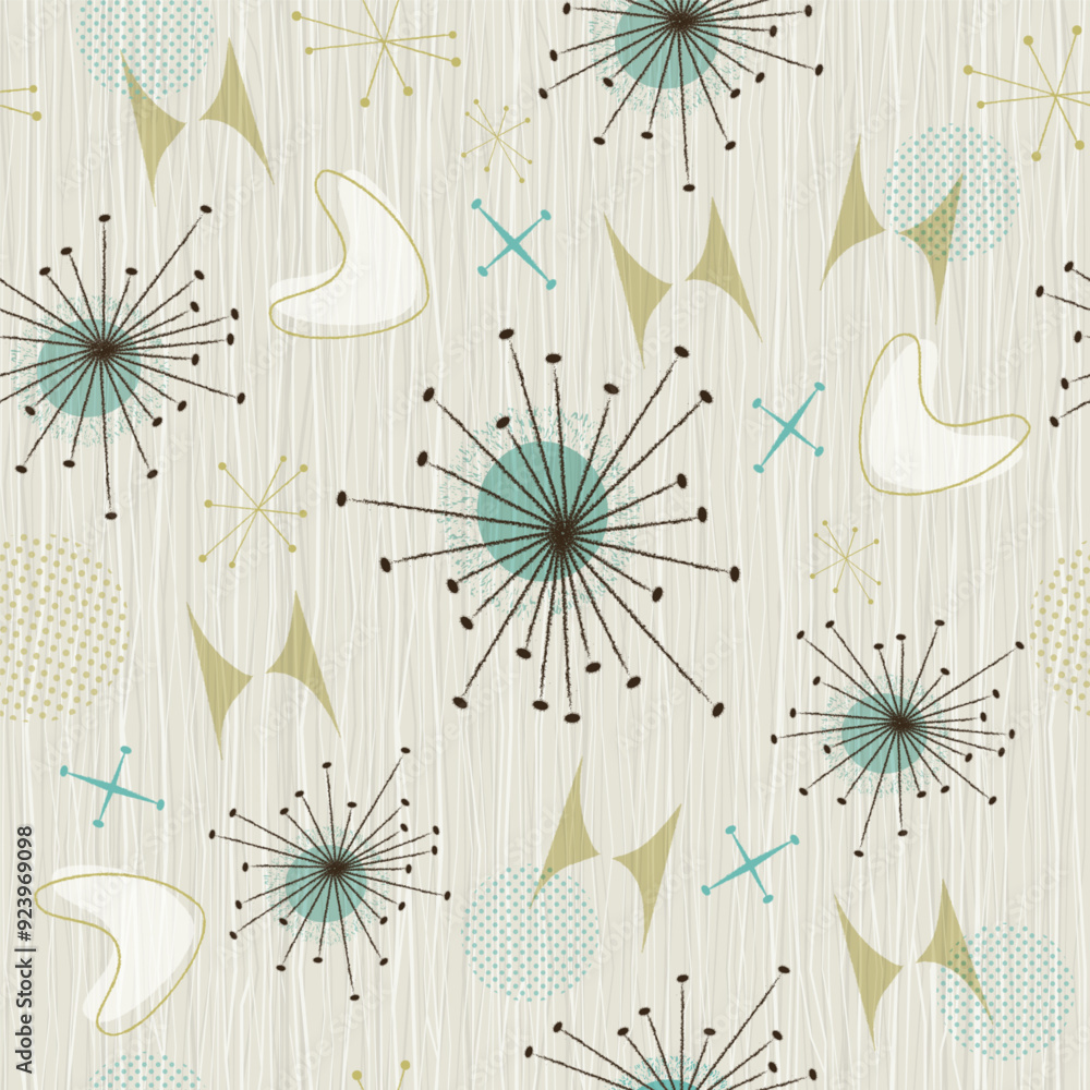 Mid-century modern, atomic age seamless pattern. Retro 1950s background ...