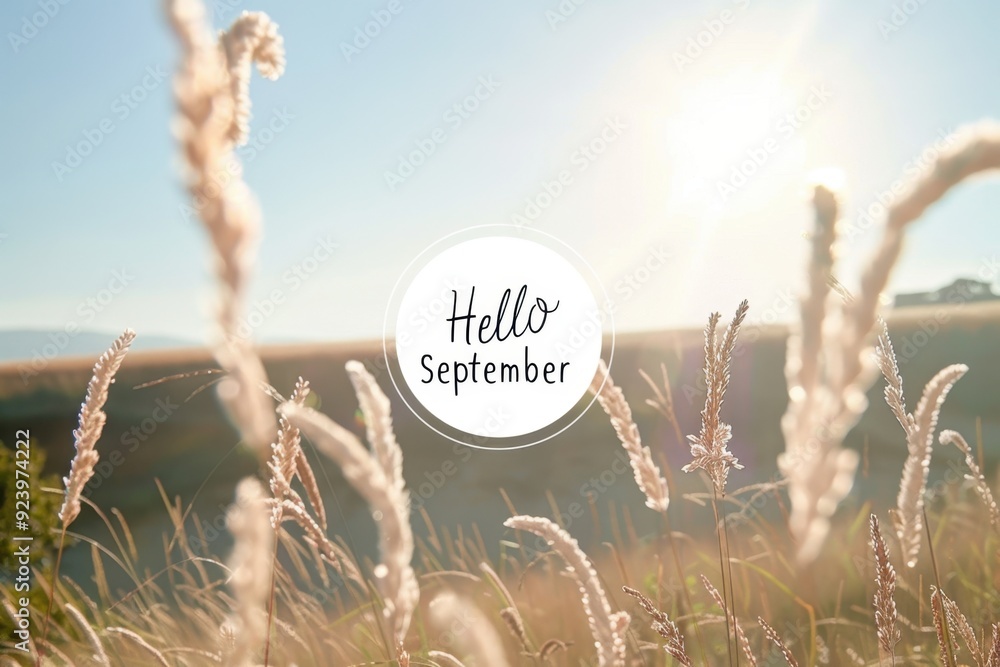 "Hello September", The text is centered within a white circle on top of ...