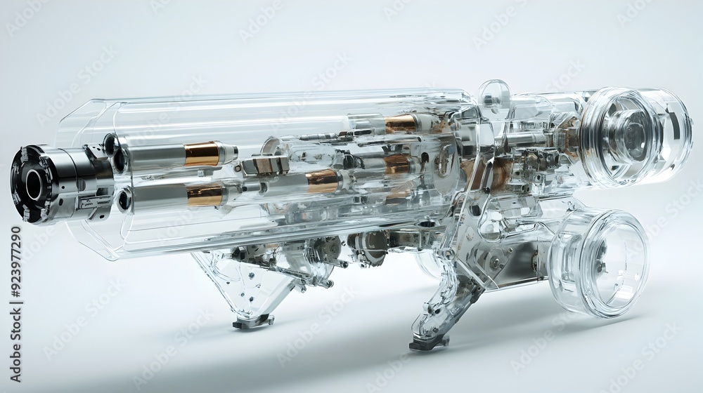 Transparent 3D Render of Futuristic Glass Mortar Launcher with Internal ...