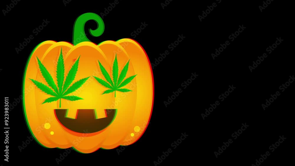Cartoon Glitchy Pumpkin with Weed Eyes on a Black Background with a ...