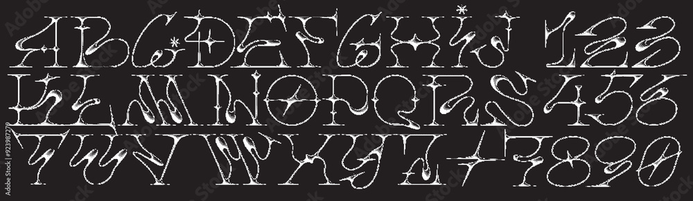 Edgy Y2K vector alphabet font with liquid, grunge textures and tribal ...