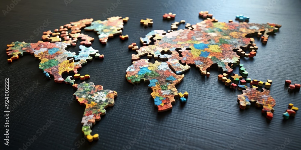 World Map Jigsaw Puzzle on Black Background, Jigsaw Puzzle, World Map ...