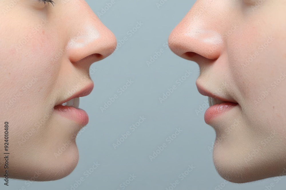 Patient face before and after bite correction, changes in facial ...