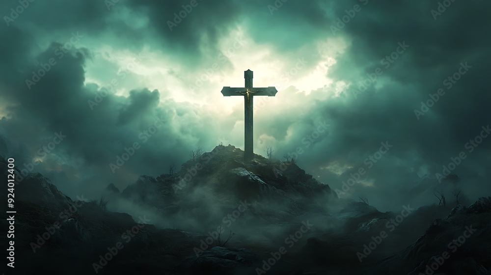 Holy cross symbolizing the death and resurrection of Jesus Christ with ...