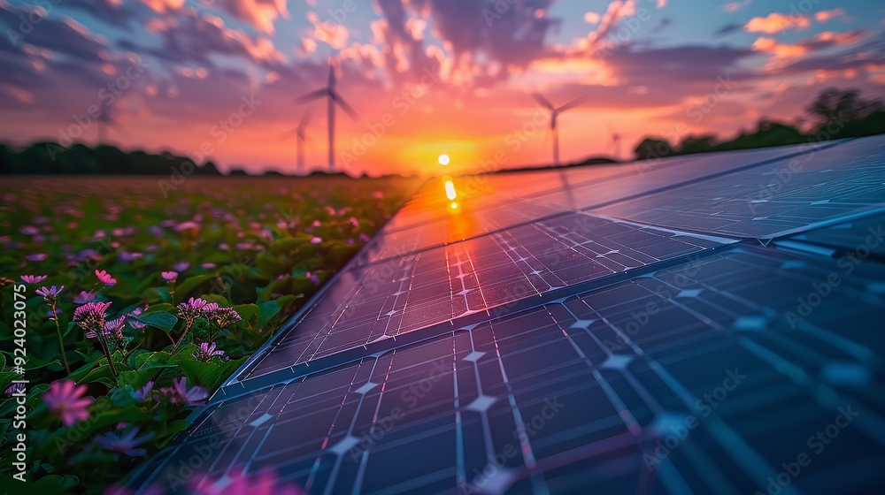 "Photovoltaic Solar Panels and Wind Turbine Farms in Natural Landscapes ...