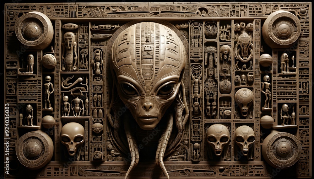 Alien Bas-Relief: Intricate Carvings and Symbols of an Ancient ...